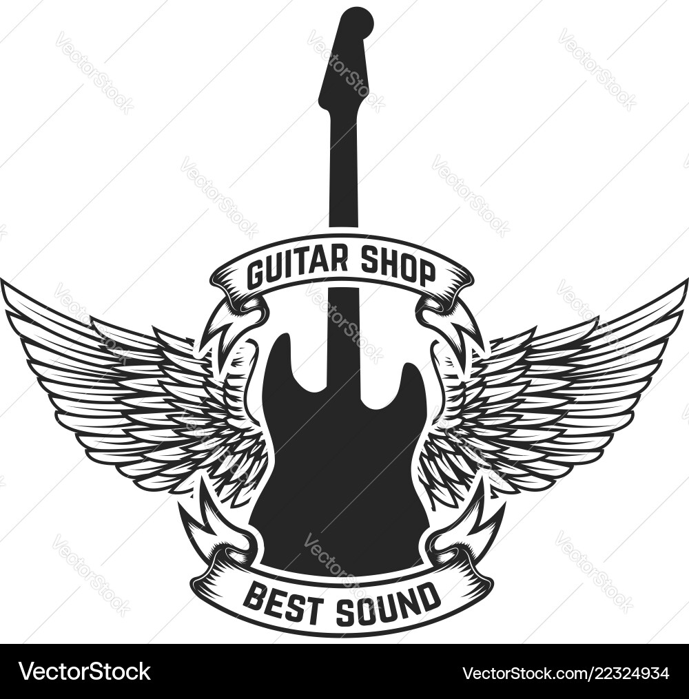 Guitar shop emblem template design element Vector Image