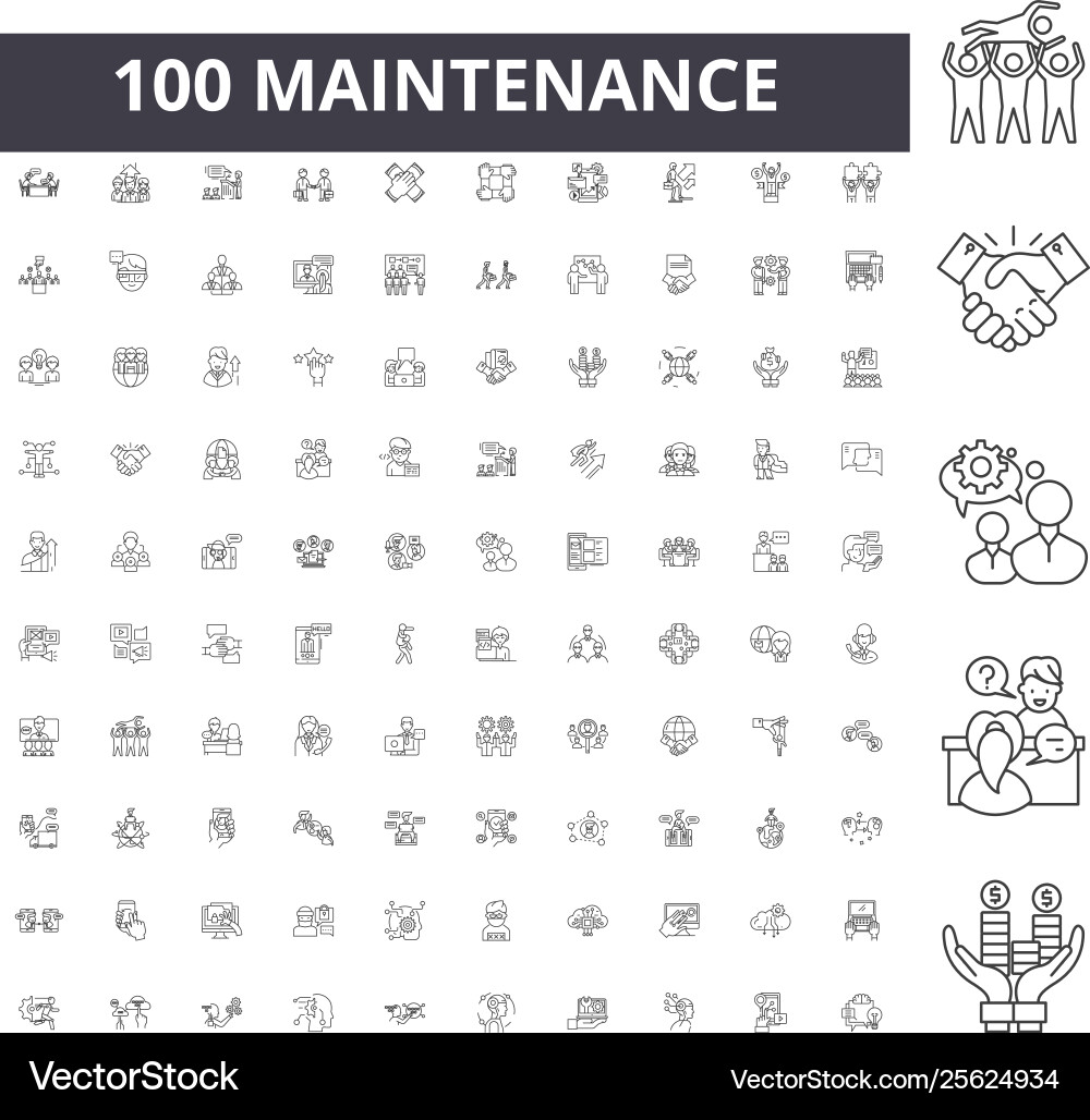 Maintenance Line Icons - Repair & Service Vector Image