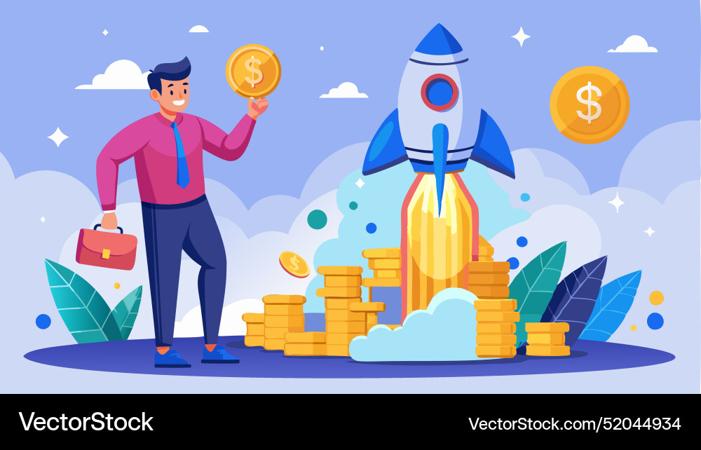Startup funding rocket launch Royalty Free Vector Image