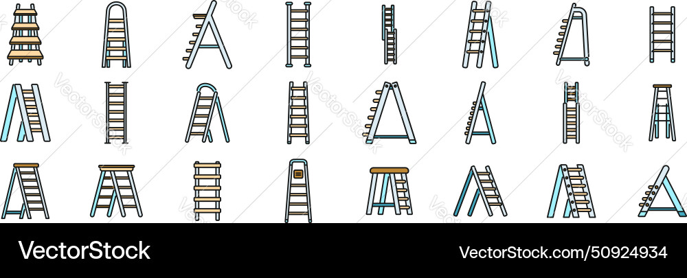 Step ladder icons set color line Royalty Free Vector Image