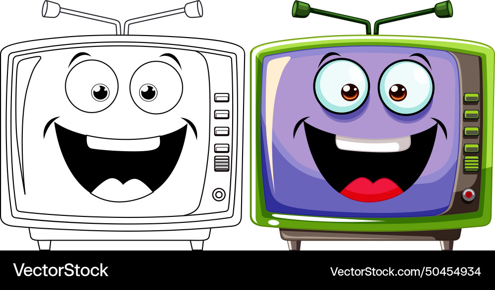 Two smiling animated tvs with vibrant colors Vector Image