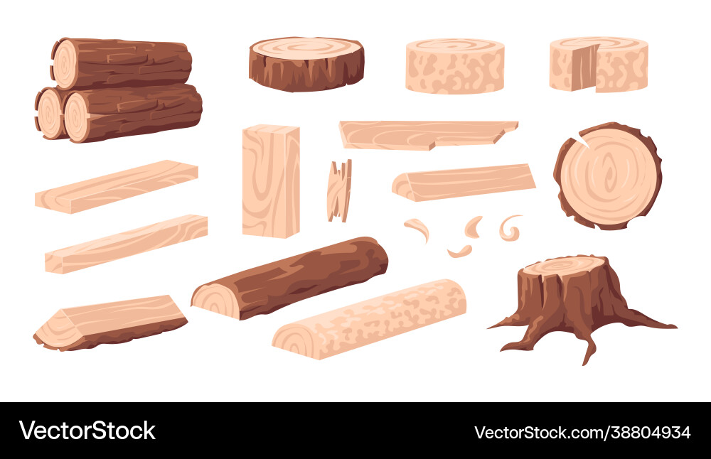 Wooden Lumber and Tree Parts Royalty Free Vector Image