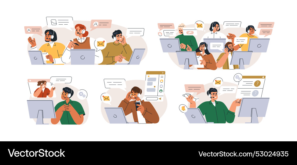 Customer support concept set call center work Vector Image