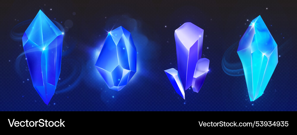 Magic neon glowing blue gem stone crystal Vector Image