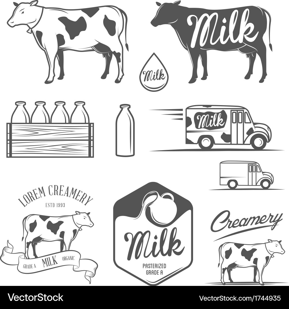 Set of milk and creamery design elements Vector Image