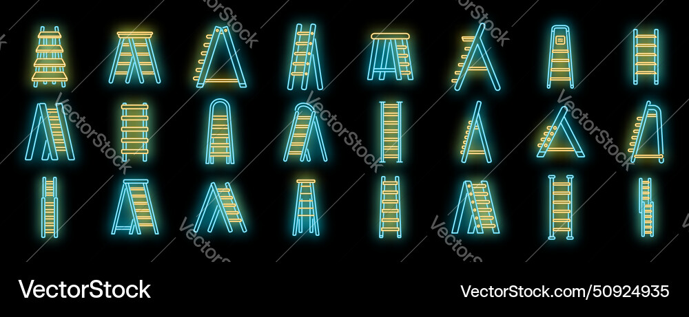 Step ladder icons set neon Royalty Free Vector Image