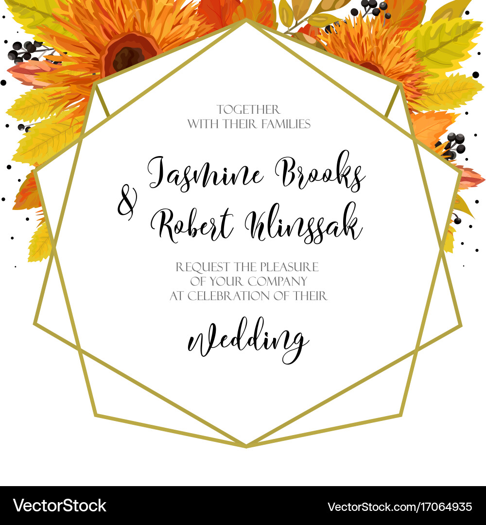 Wedding invitation invite card design with orange Vector Image