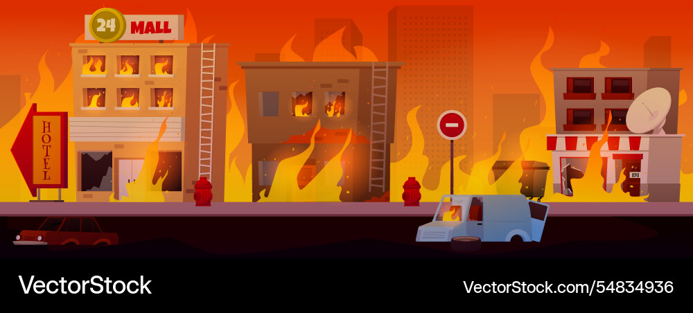 An abandoned city on fire Royalty Free Vector Image