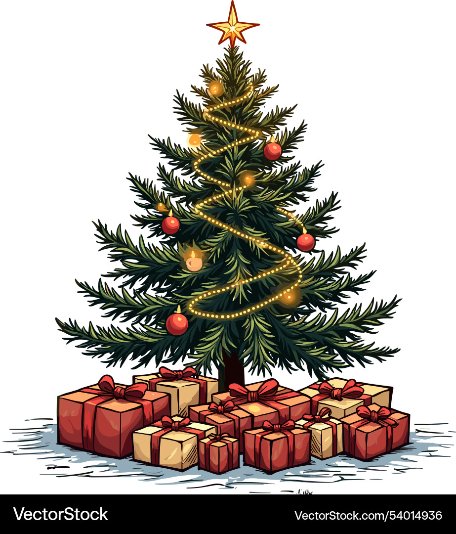 Christmas tree and presents underneath Royalty Free Vector
