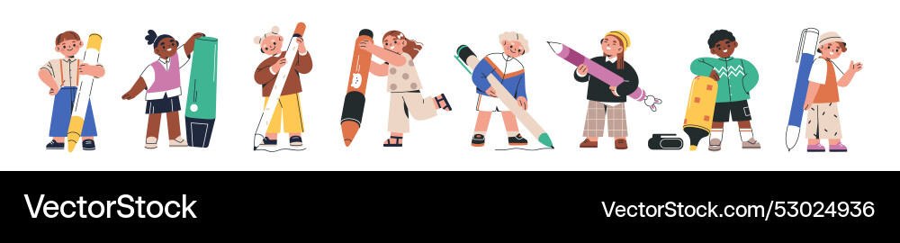 Cute children students drawing writing with big Vector Image