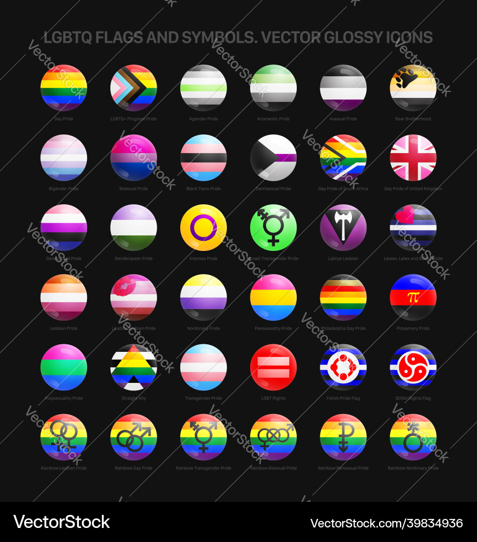 LGBTQ Pride Flags - Glossy Round Icons Royalty Free Vector