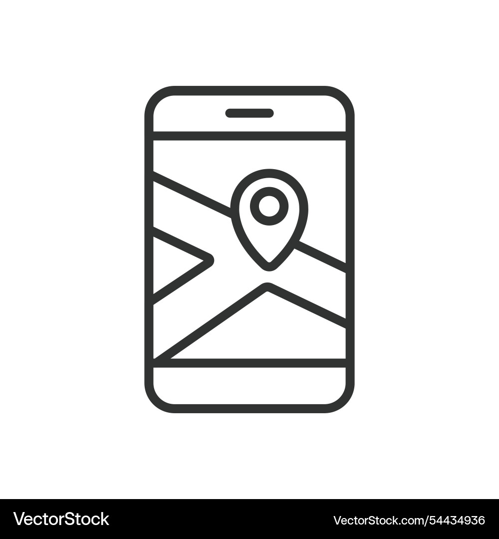 Map on a phone icon in line design gps Royalty Free Vector