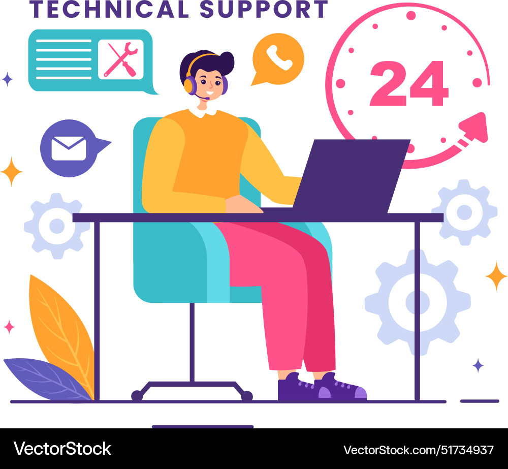 A technical support system featuring software Vector Image