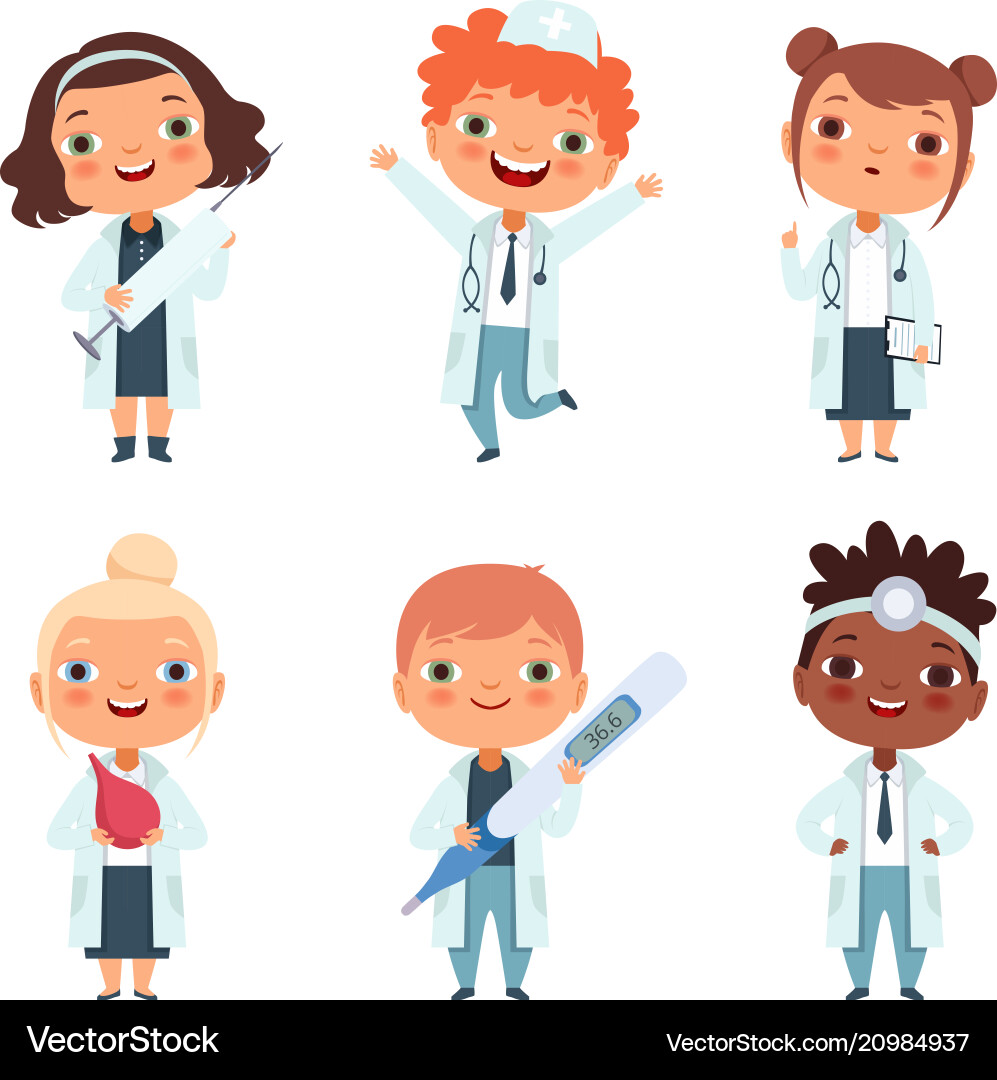 Doctor profession children in different poses Vector Image