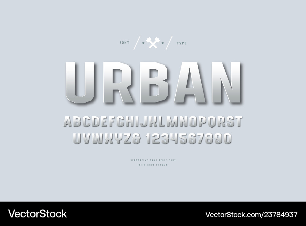 Silver colored and metal chrome sans serif font Vector Image