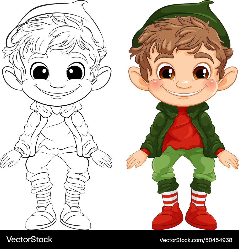 Colorful and line art elf side Royalty Free Vector Image