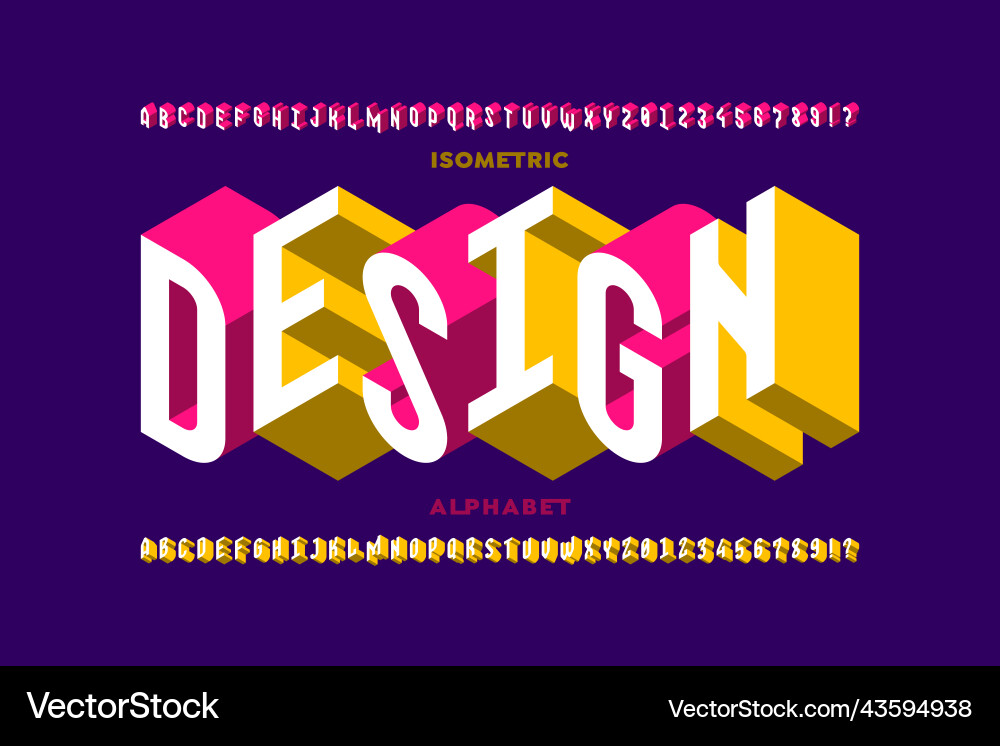Isometric design font Royalty Free Vector Image