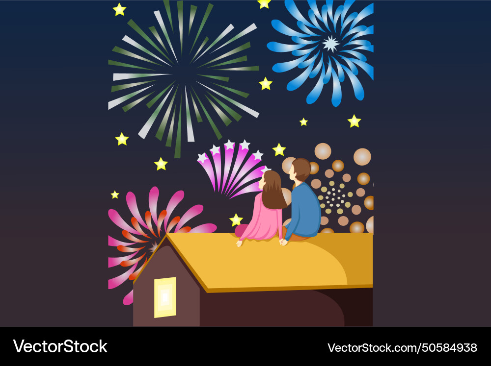 Night firework party cartoon Royalty Free Vector Image