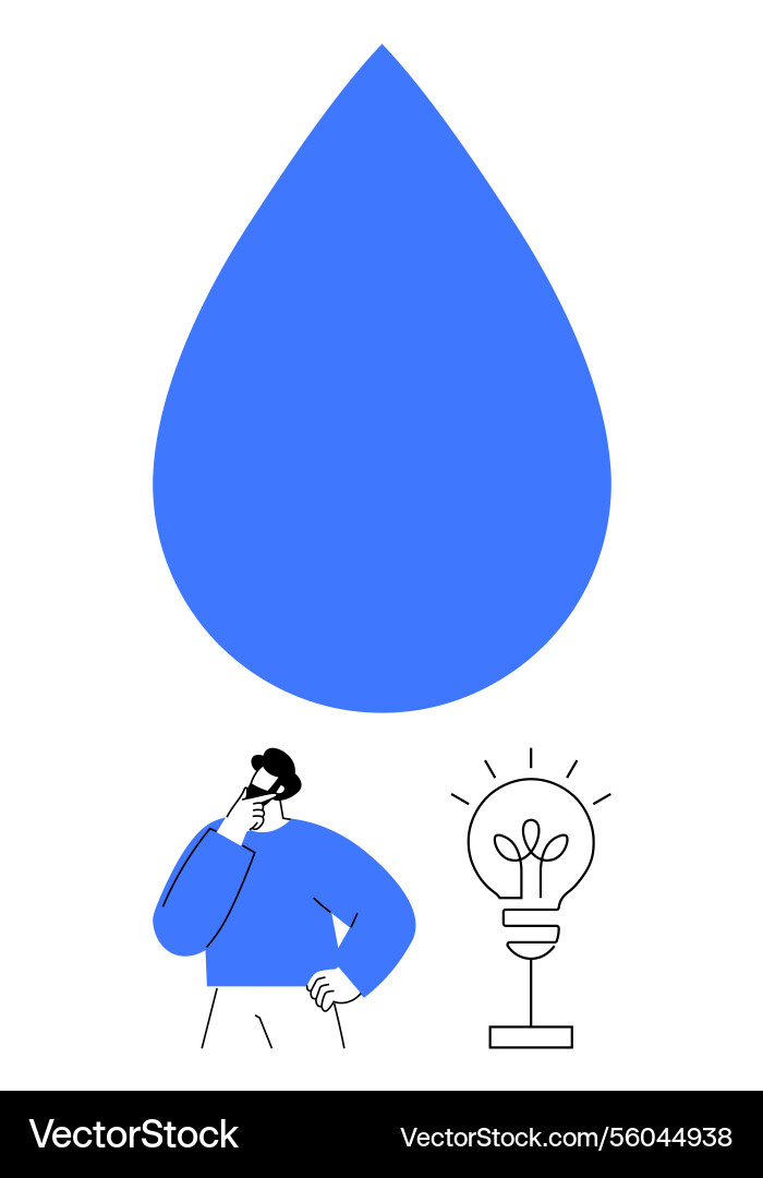 Person contemplating ideas next to a light bulb Vector Image