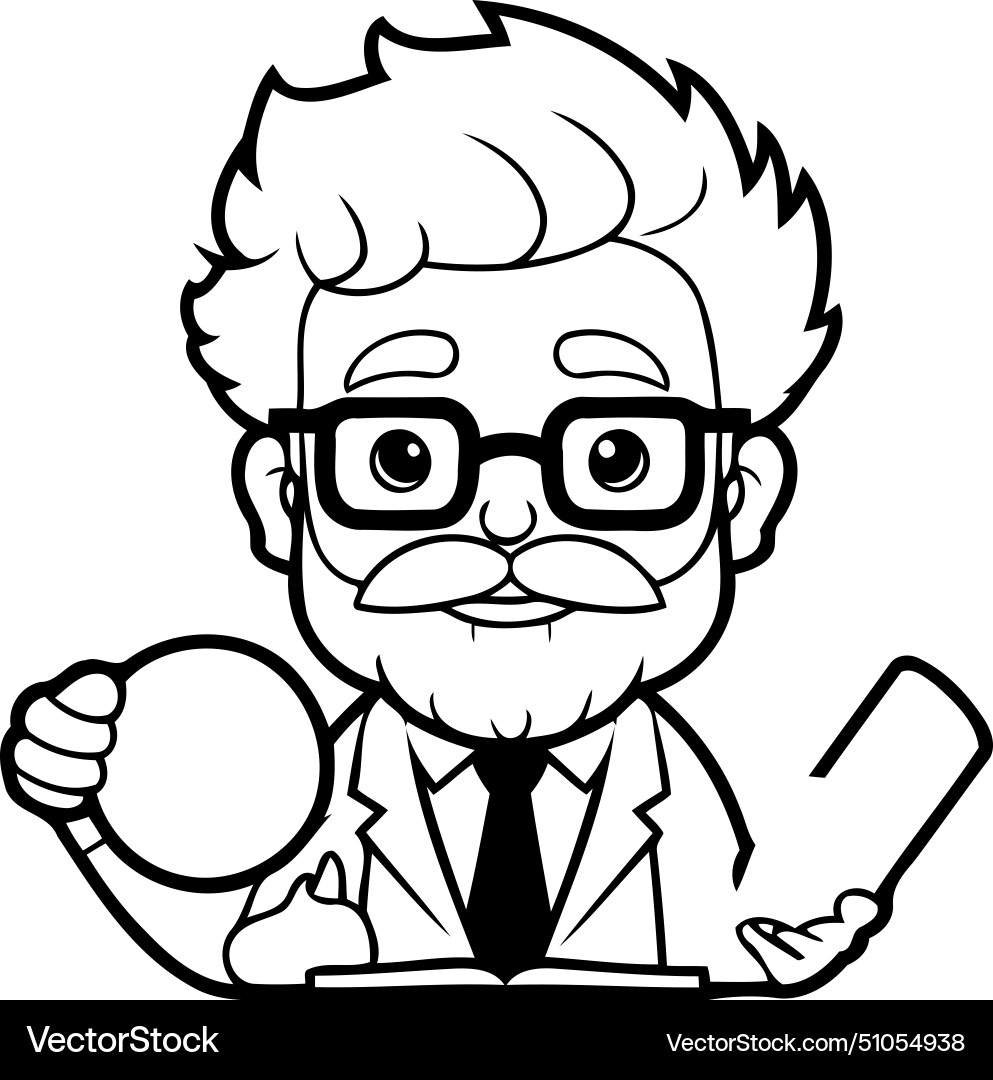 Scientist holding a magnifying glass and ball Vector Image