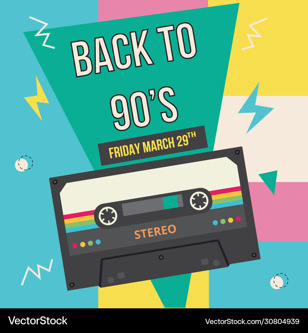 90s Music Retro Poster Royalty Free Vector Image
