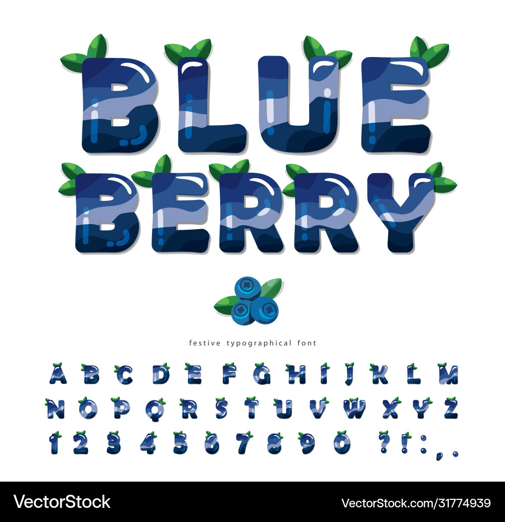 Blueberry summer font cartoon 3d alphabet Vector Image