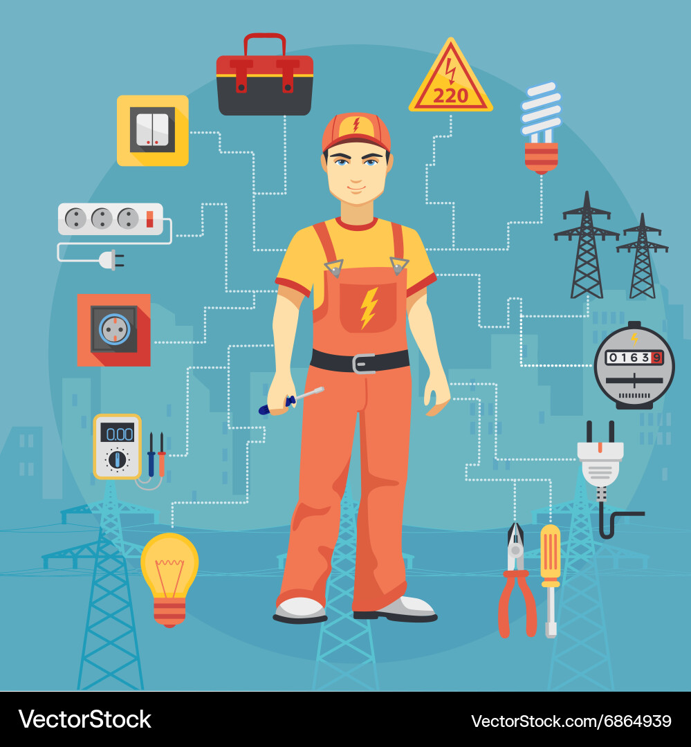 Electrician man concept with professional Vector Image