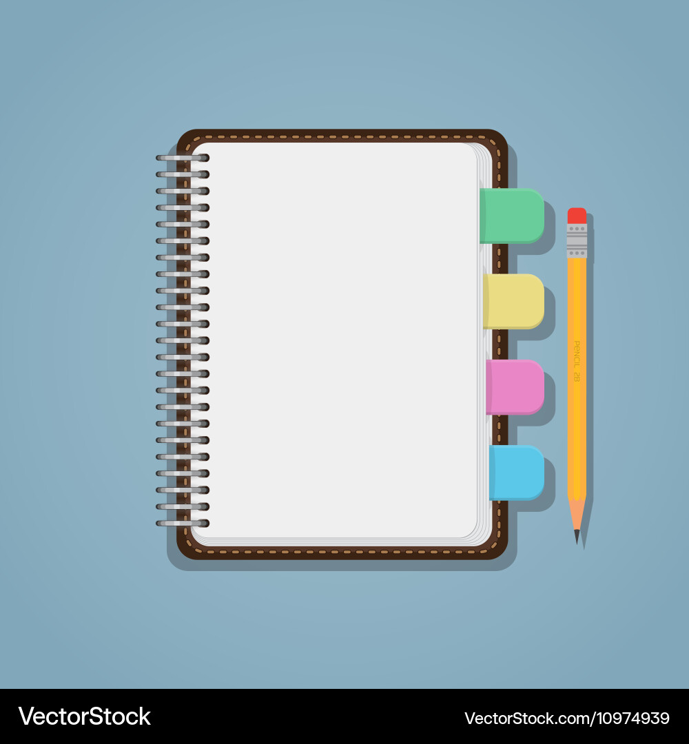 Notebook with bookmarks and pencil Royalty Free Vector Image