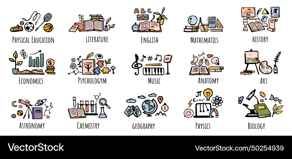 School subject doodle lessons disciplines Vector Image
