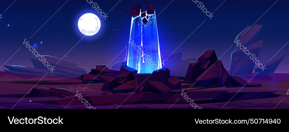 Blue magic portal on fantasy space game landscape Vector Image