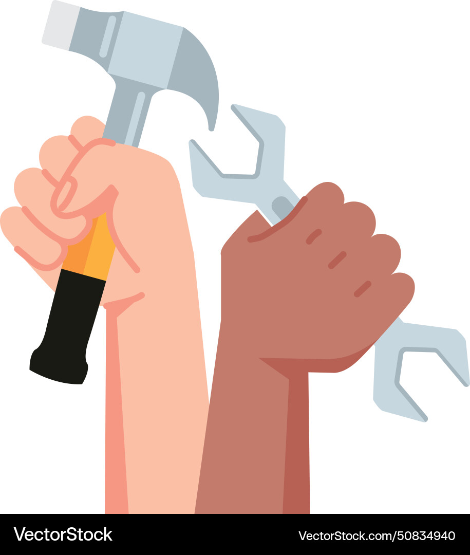 Labour day raised hands Royalty Free Vector Image