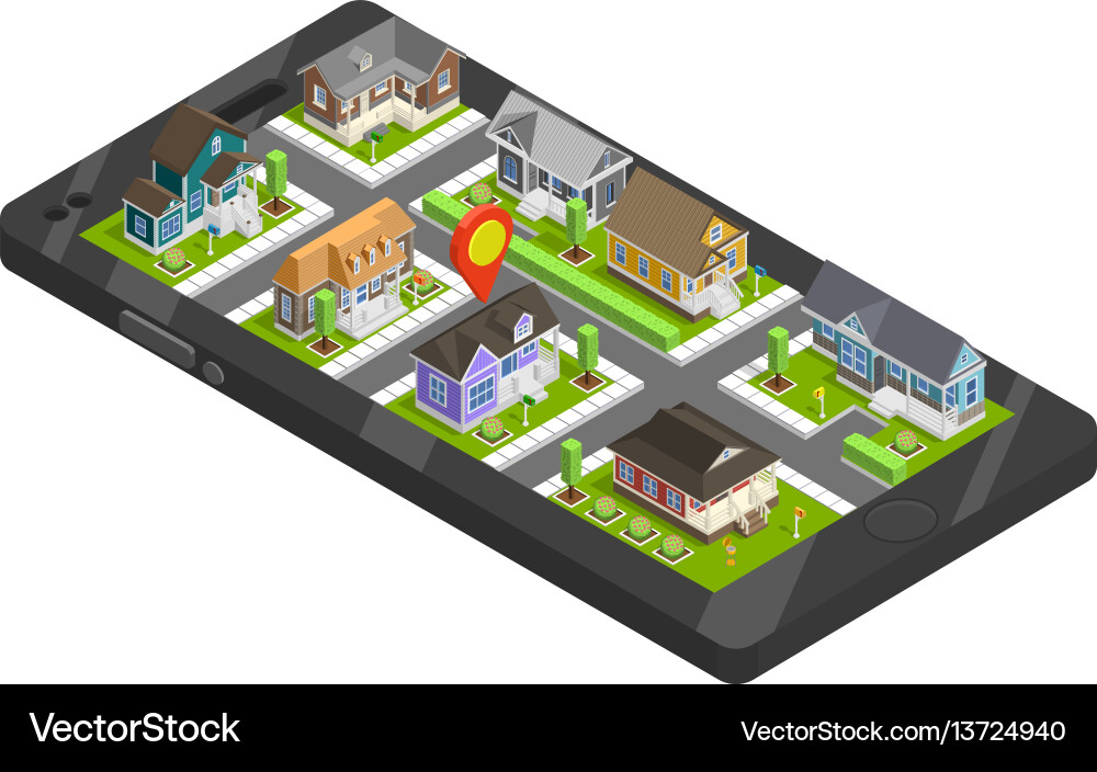 Town buildings smartphone concept Royalty Free Vector Image