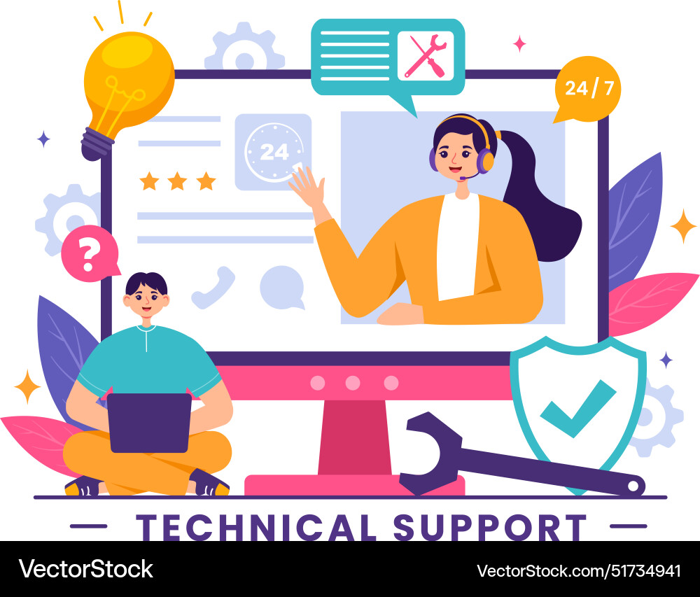 A technical support system featuring software Vector Image
