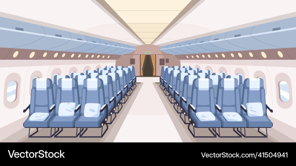 Airplane interior with seats and aisle Royalty Free Vector