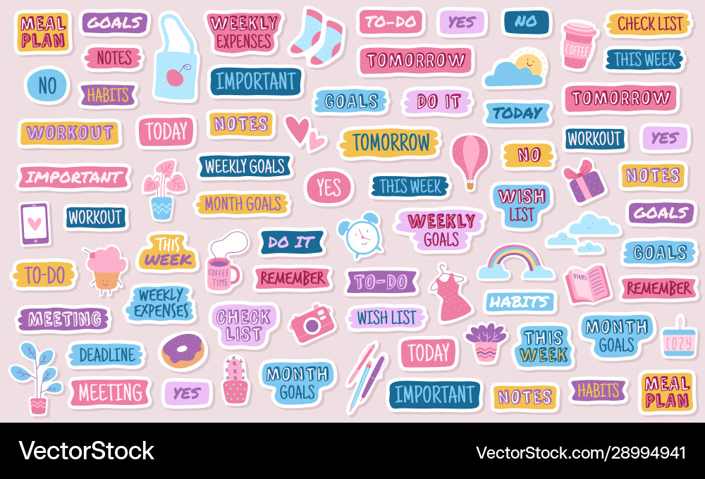Diary stickers daily planner note paper labels Vector Image