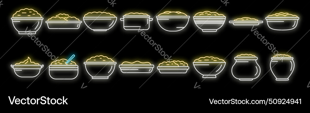 Mashed potatoes icons set neon Royalty Free Vector Image