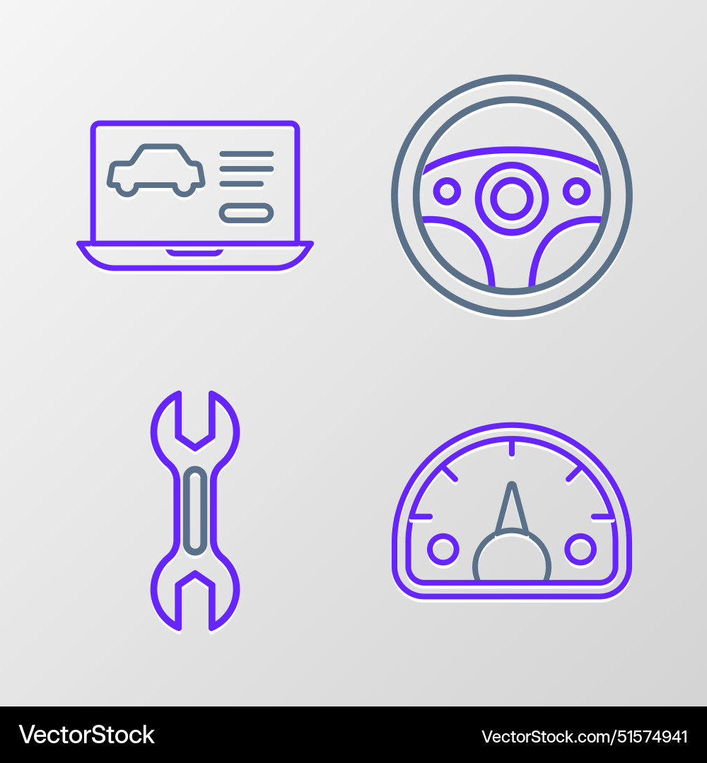 Set line speedometer wrench spanner steering Vector Image Set line speedometer wrench spanner steering Vector Image