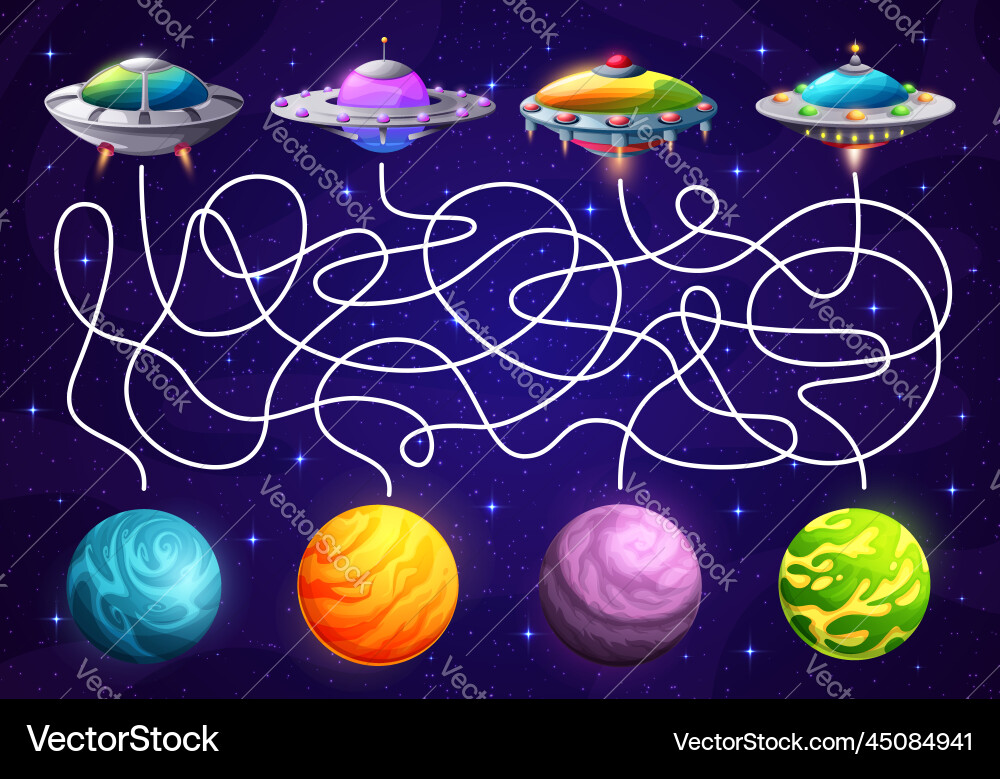 Space labyrinth maze help to ufo find a planet Vector Image