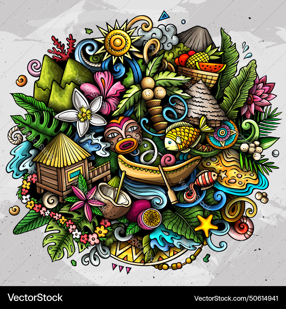 Tahiti funny cartoon doodle Royalty Free Vector Image