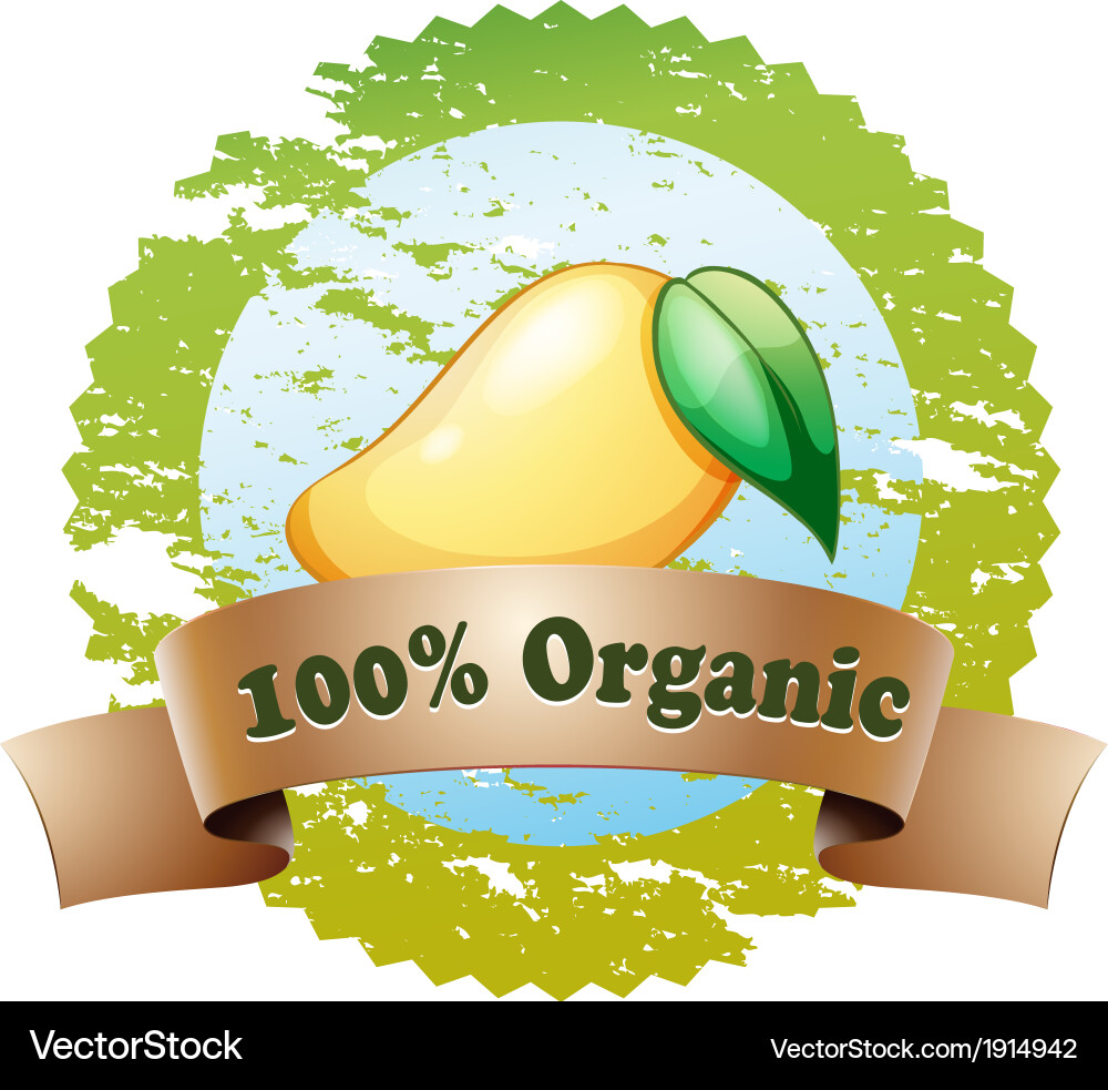 An organic label with a ripe mango Royalty Free Vector Image