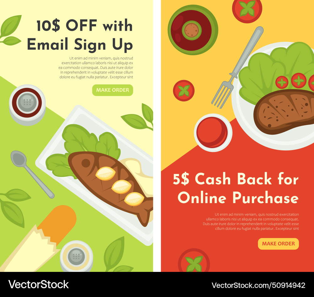 Discount with email sign up restaurant menu web Vector Image