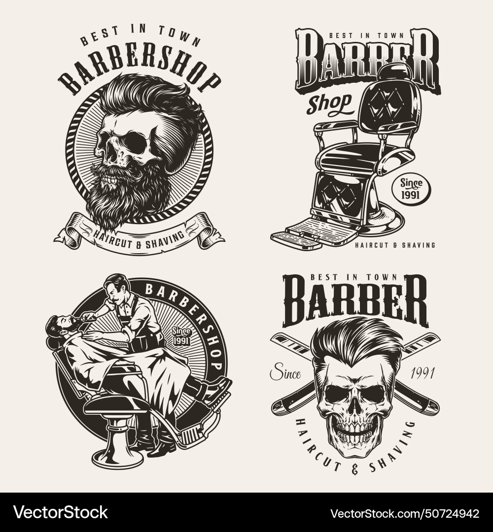 Hairdressing salon set posters monochrome Vector Image