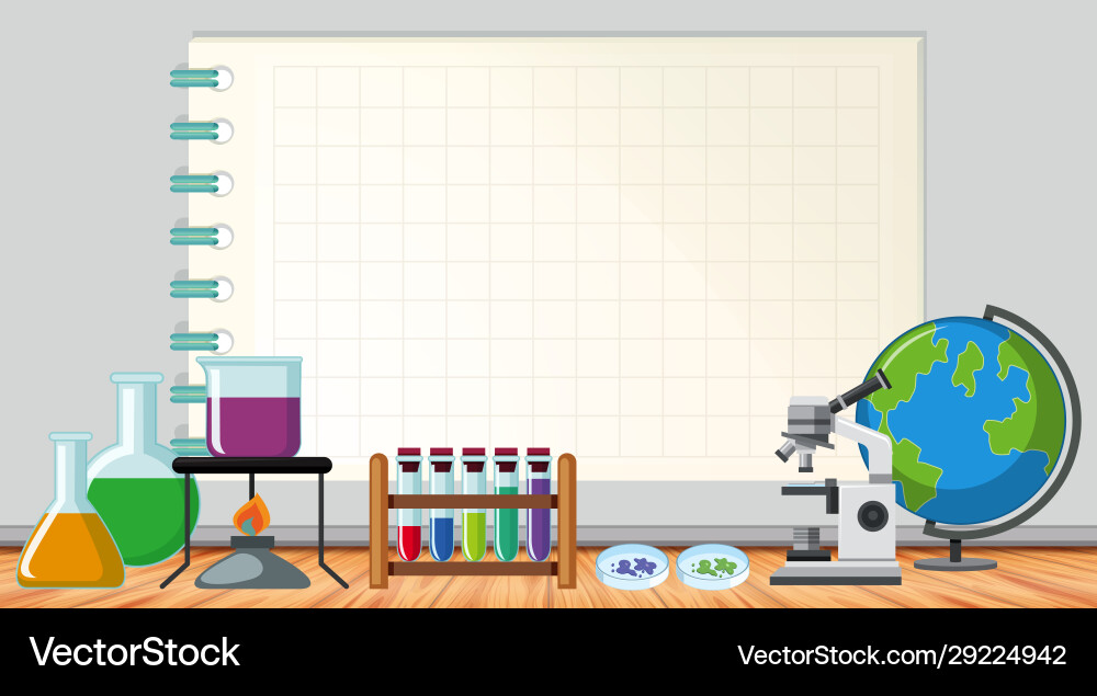 Paper template with scienc equipments in room Vector Image