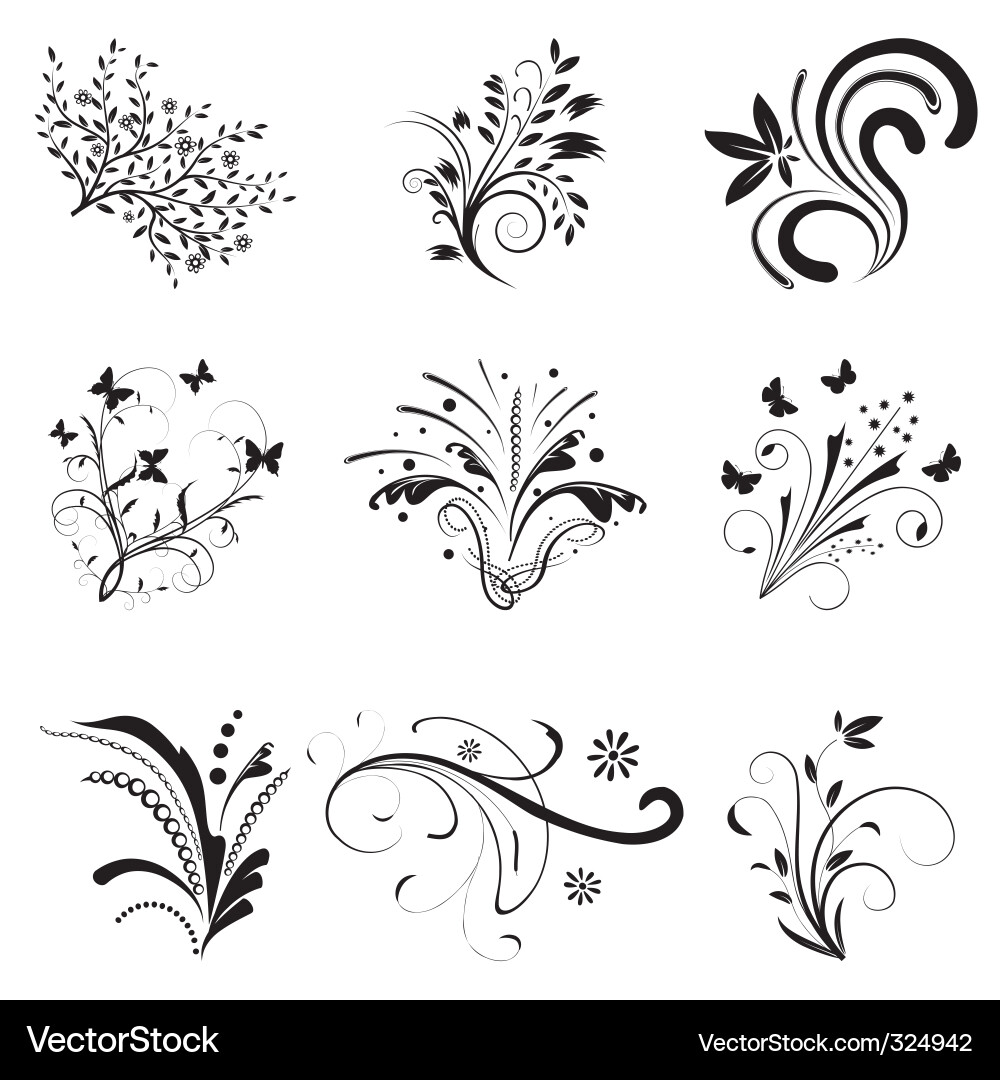 Set of floral design elements Royalty Free Vector Image