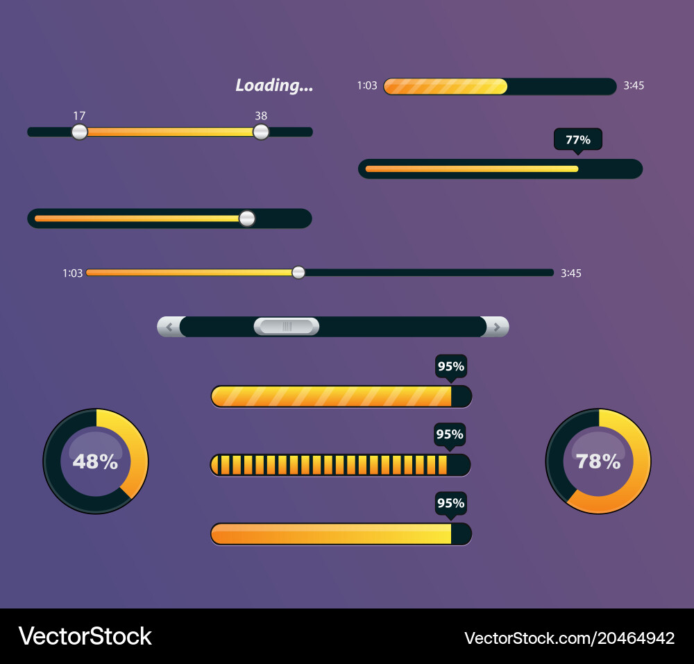 Set of progress bars with percentages Royalty Free Vector