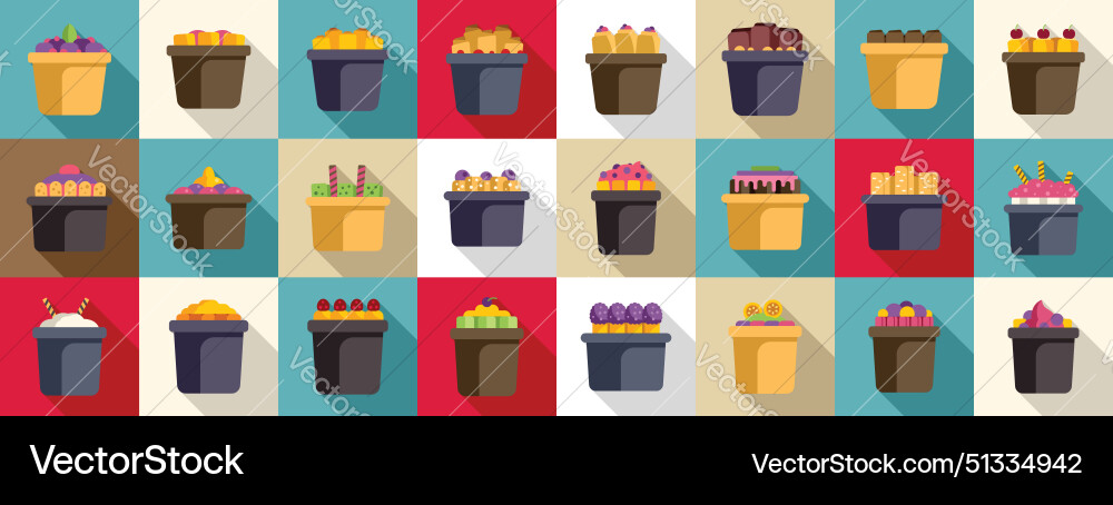 Stir fried ice cream flat icons a row Royalty Free Vector