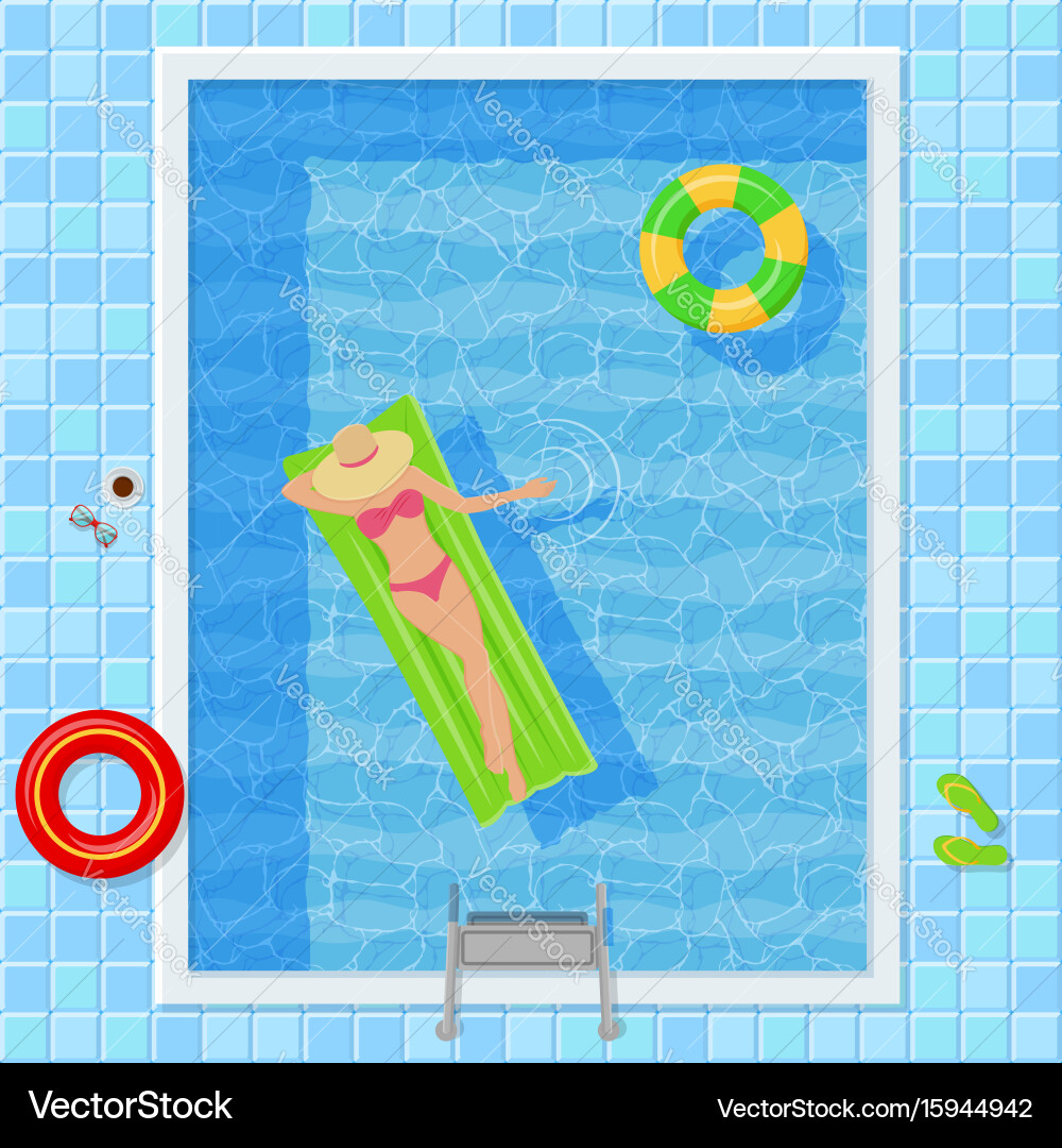 Swimming pool with woman top view Royalty Free Vector Image