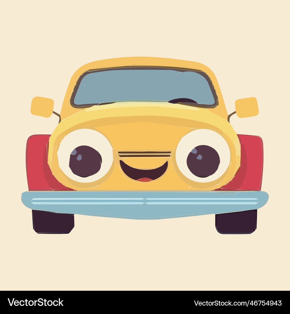 Cute hand drawn smiling car character for card Vector Image