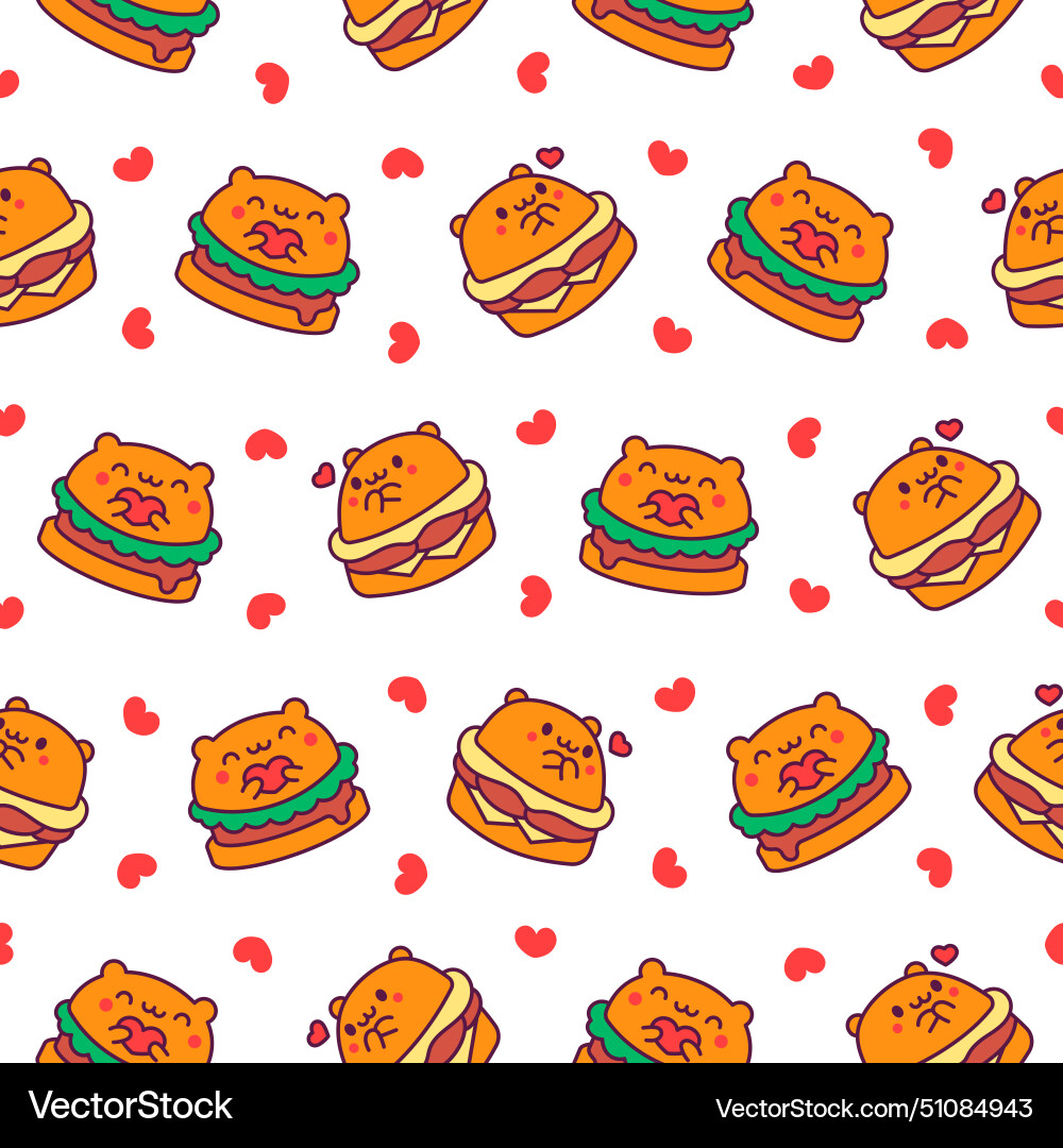 Cute kawaii animal burger seamless pattern Vector Image