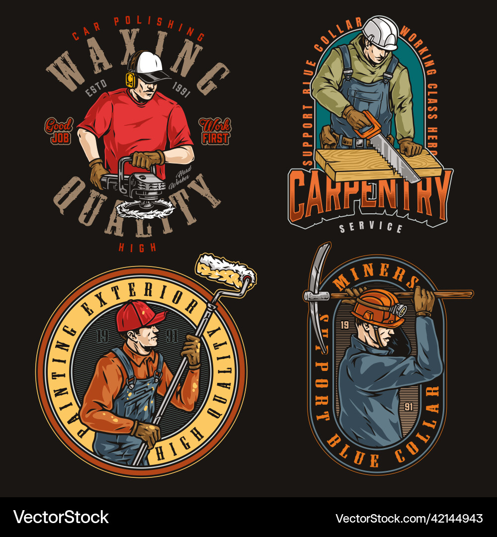 Manual occupations colorful labels set Royalty Free Vector